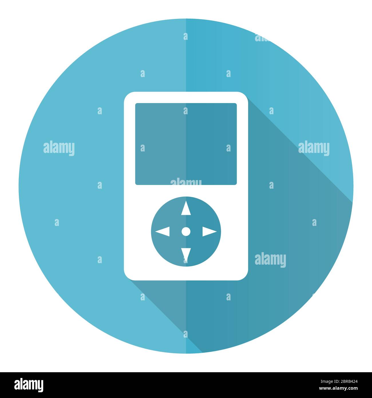Music player blue round flat design vector icon isolated on white ...