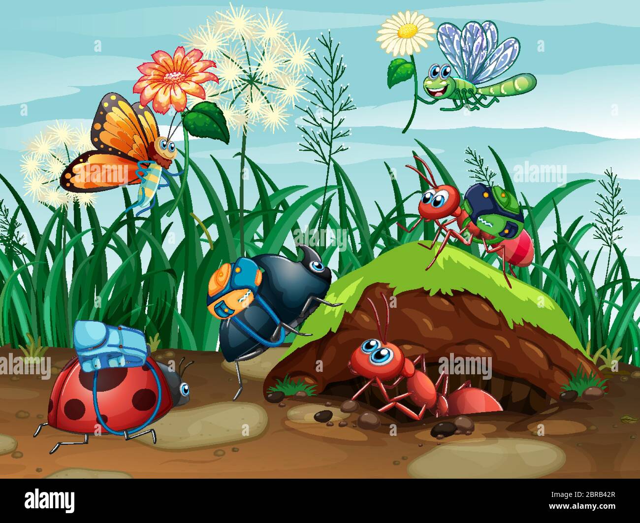 Scene with many bugs in the garden illustration Stock Vector Image ...