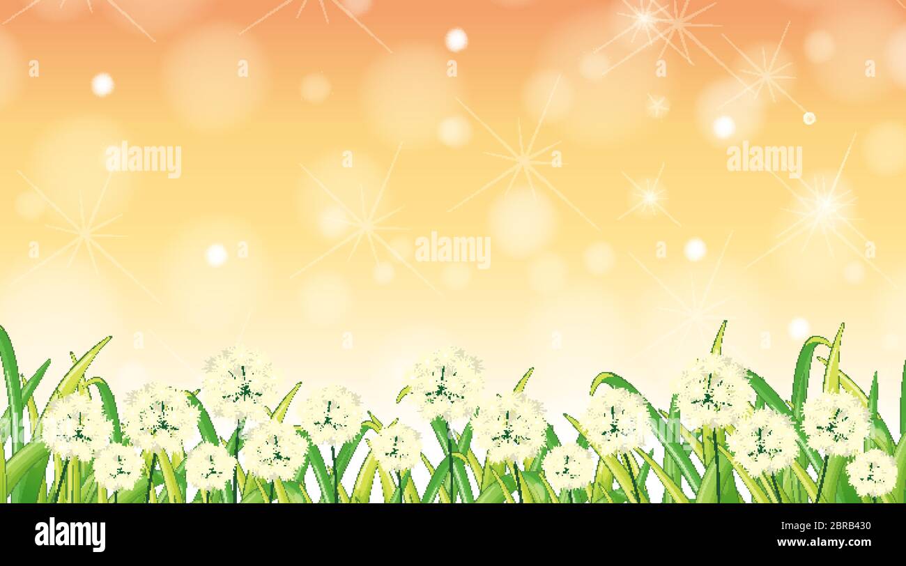 Background design template with green grass and flowers illustration ...