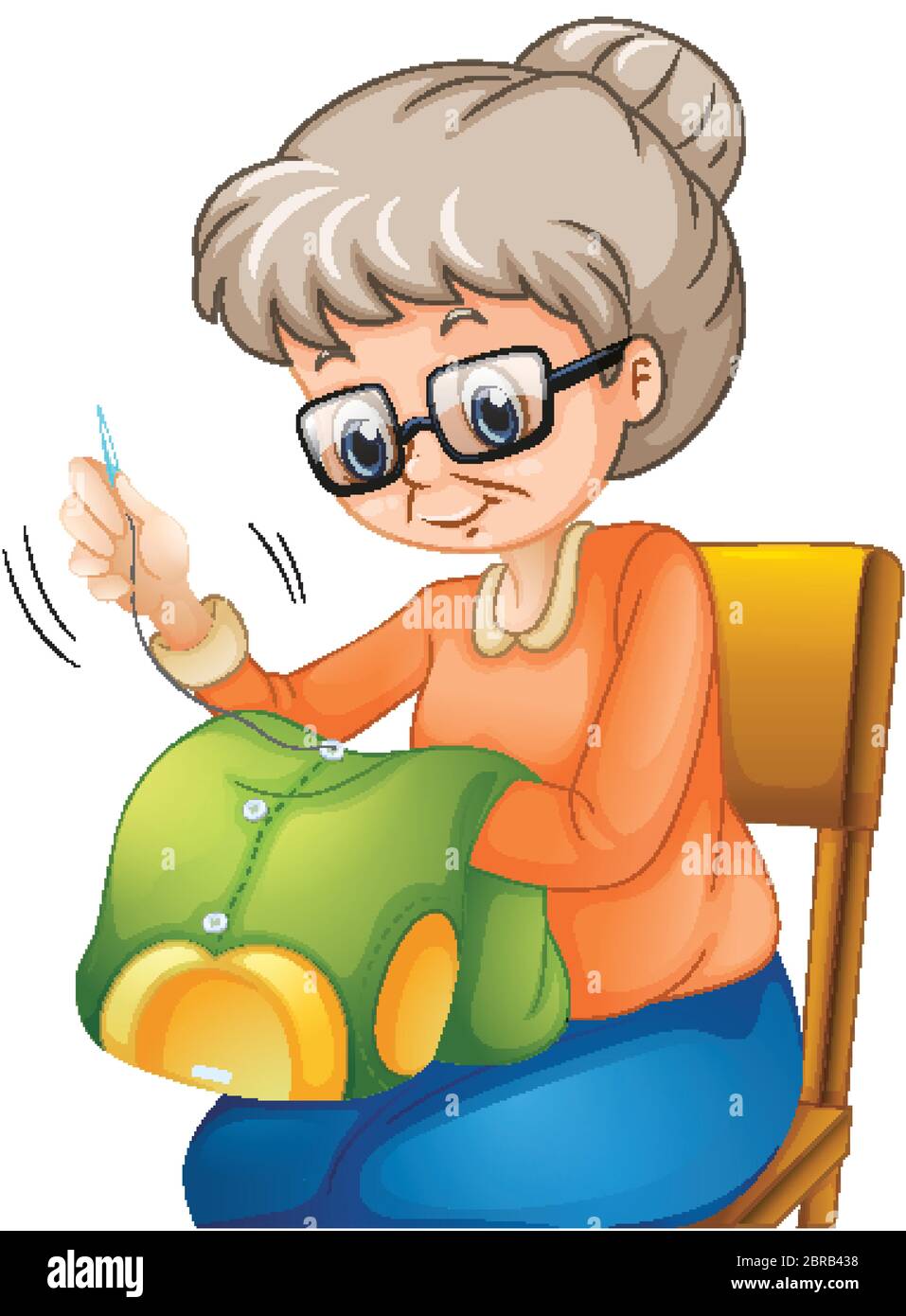 Old woman sewing clothes on the chair illustration Stock Vector Image ...