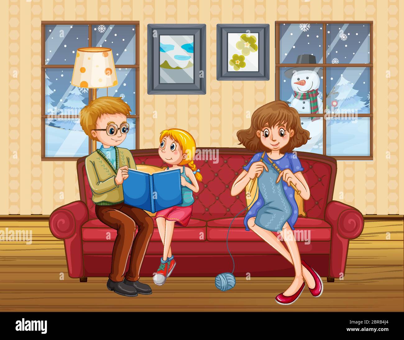 Happy family stay at home during winter illustration Stock Vector Image ...