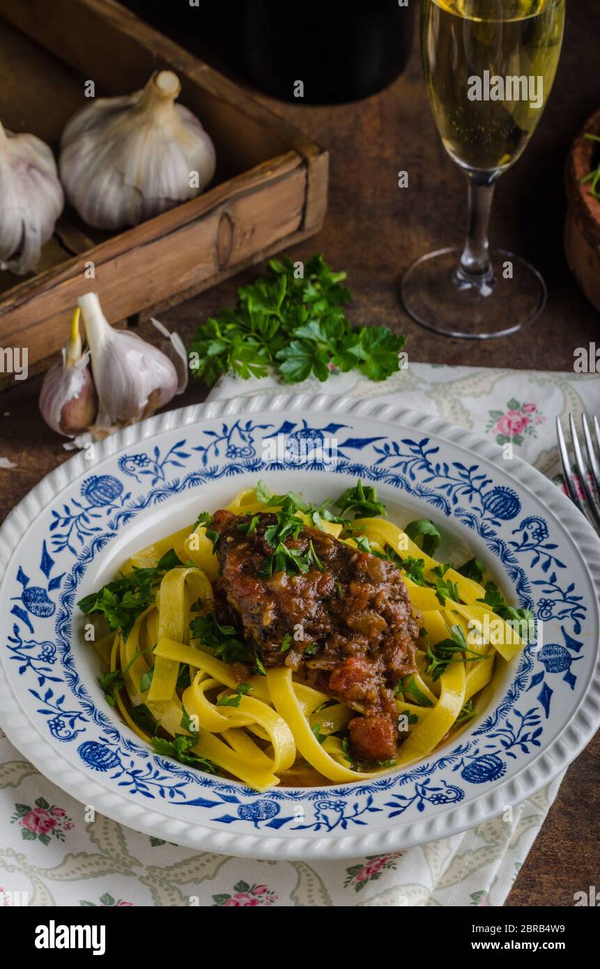 Italian pasta with beef stew, rustic food, lots of delicious flavours ...