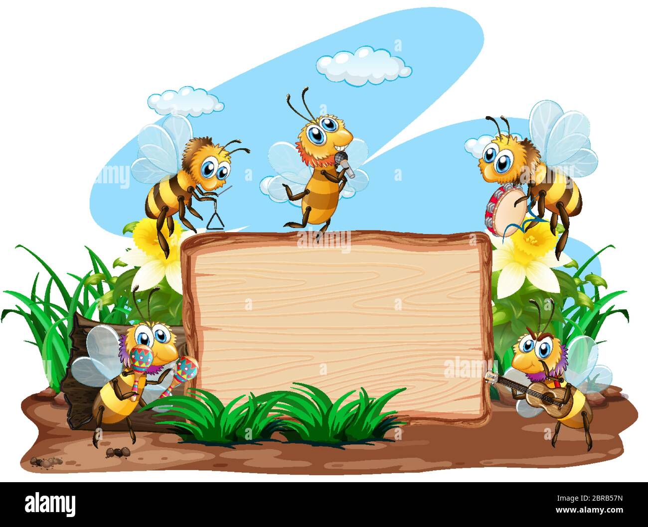 Border template design with insects in the garden background ...