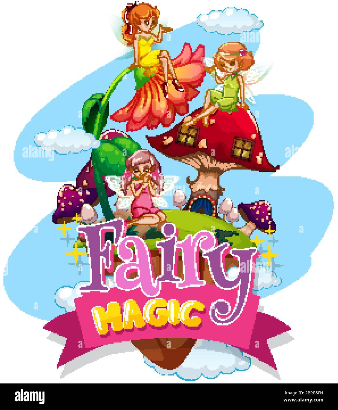 Font design for word fairy magic with fairies flying illustration Stock ...