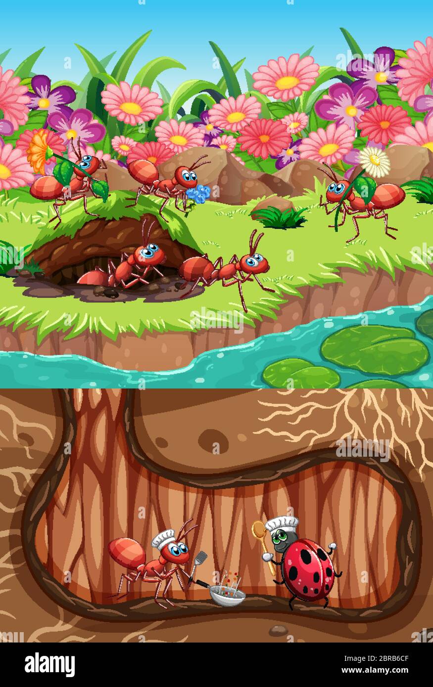 Scene with many insects in the garden illustration Stock Vector Image ...