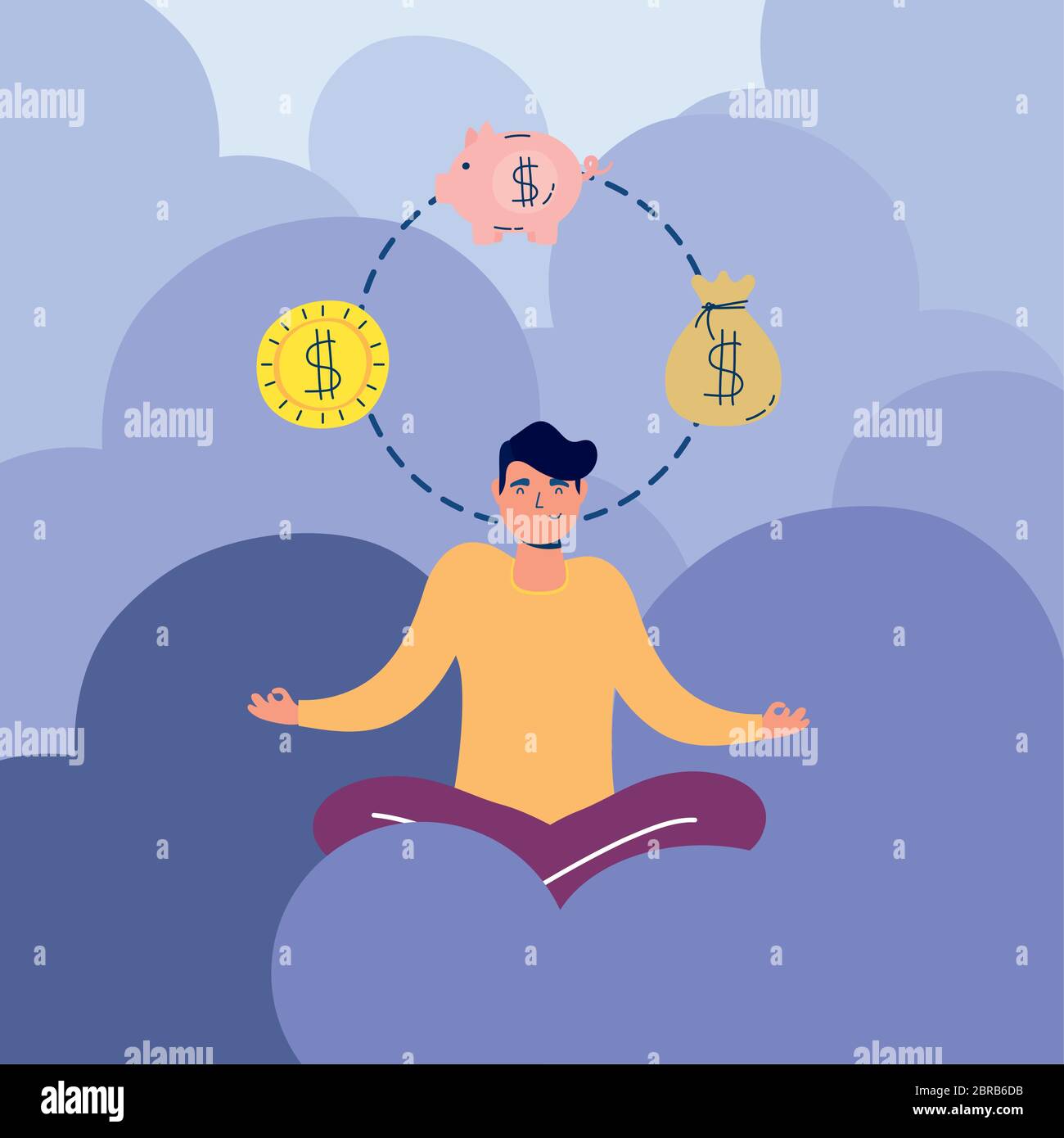 elegant business man with lotus position with money icons Stock Vector ...