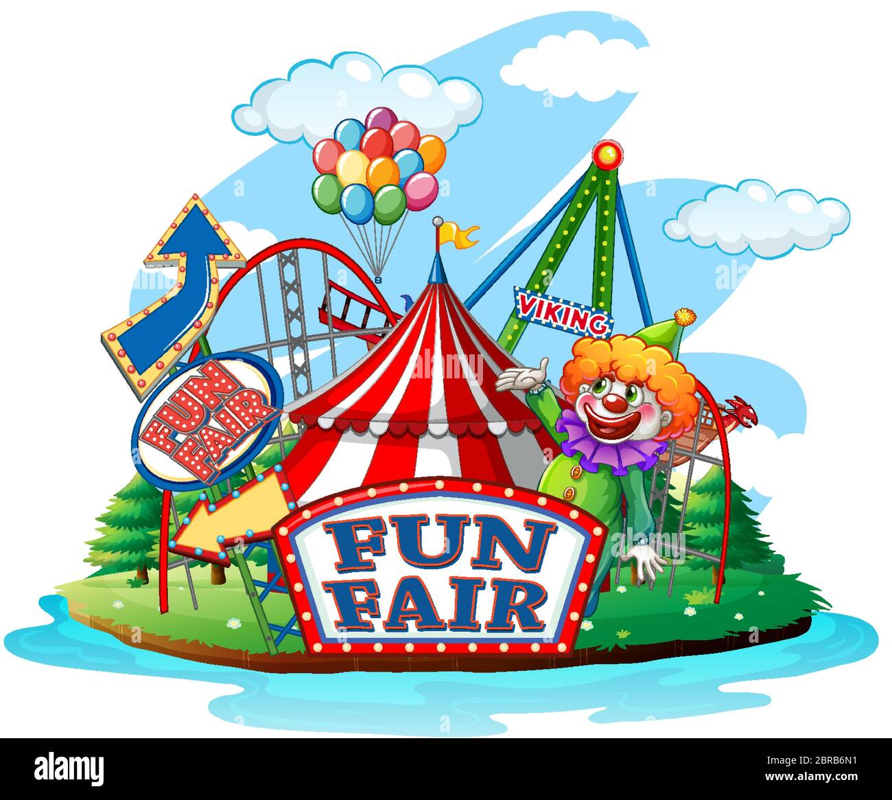 Scene with clown in the fun fair on white background illustration Stock ...