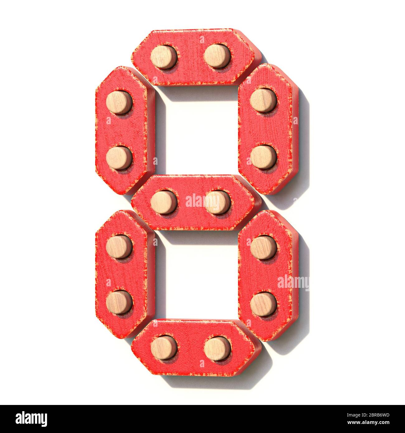 Wooden toy red digital number 8 EIGHT 3D render illustration isolated ...