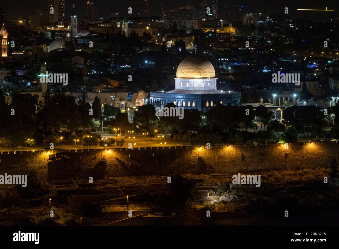 View at night of Dome of the Rock in the Temple Mount known to Muslims ...