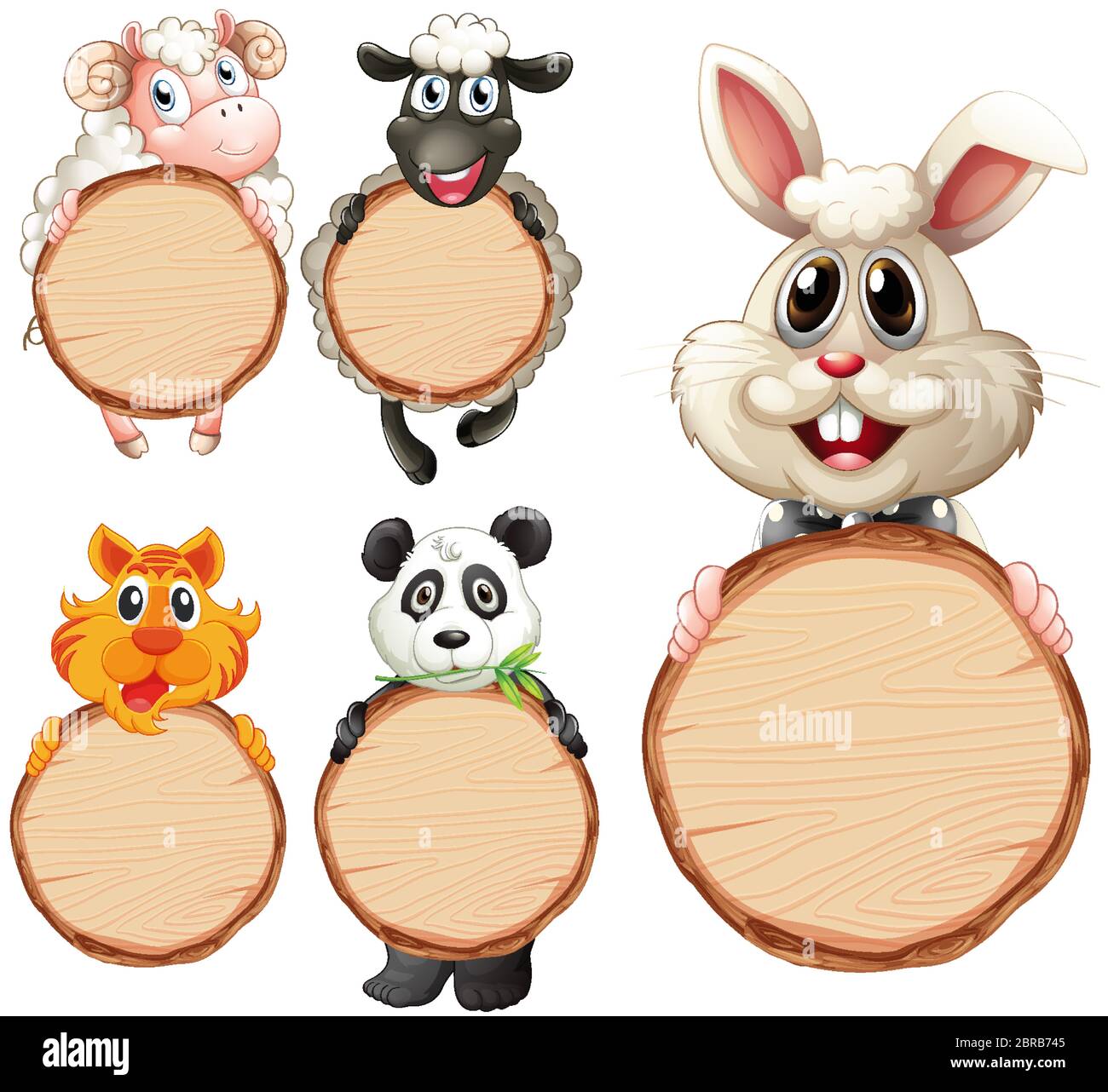 Blank sign template with many animals on white background illustration ...