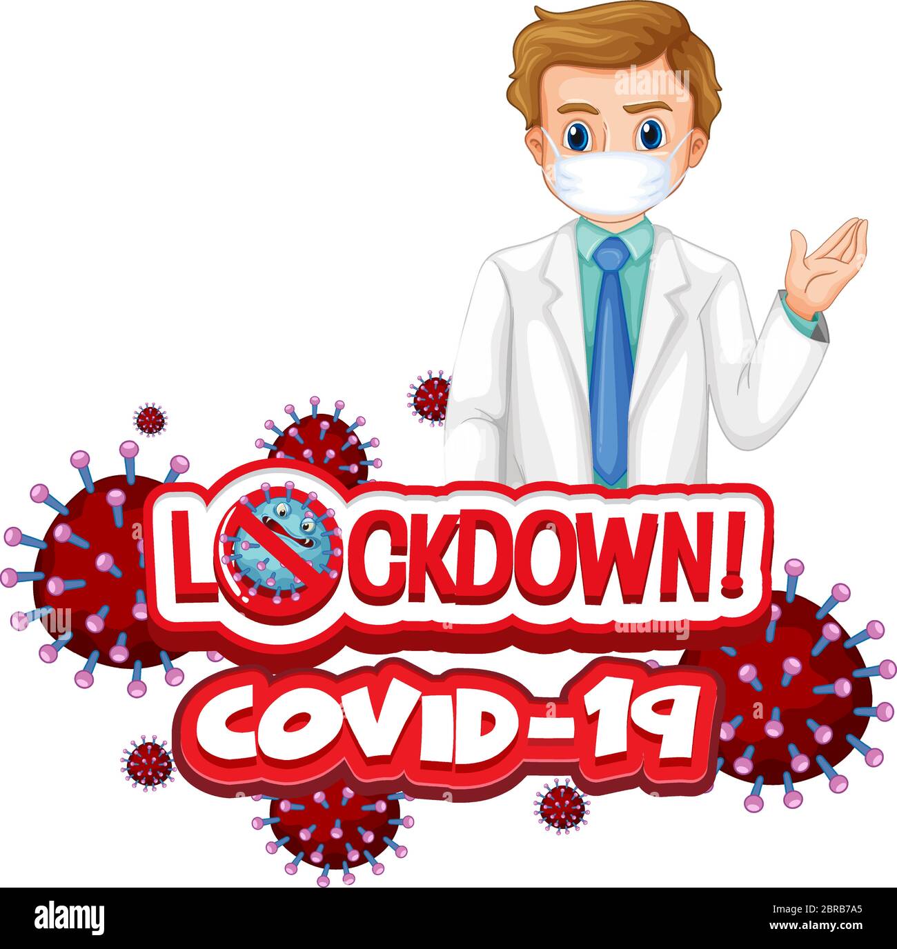 Male doctor wearing mask with lockdown covid text symbol illustration ...