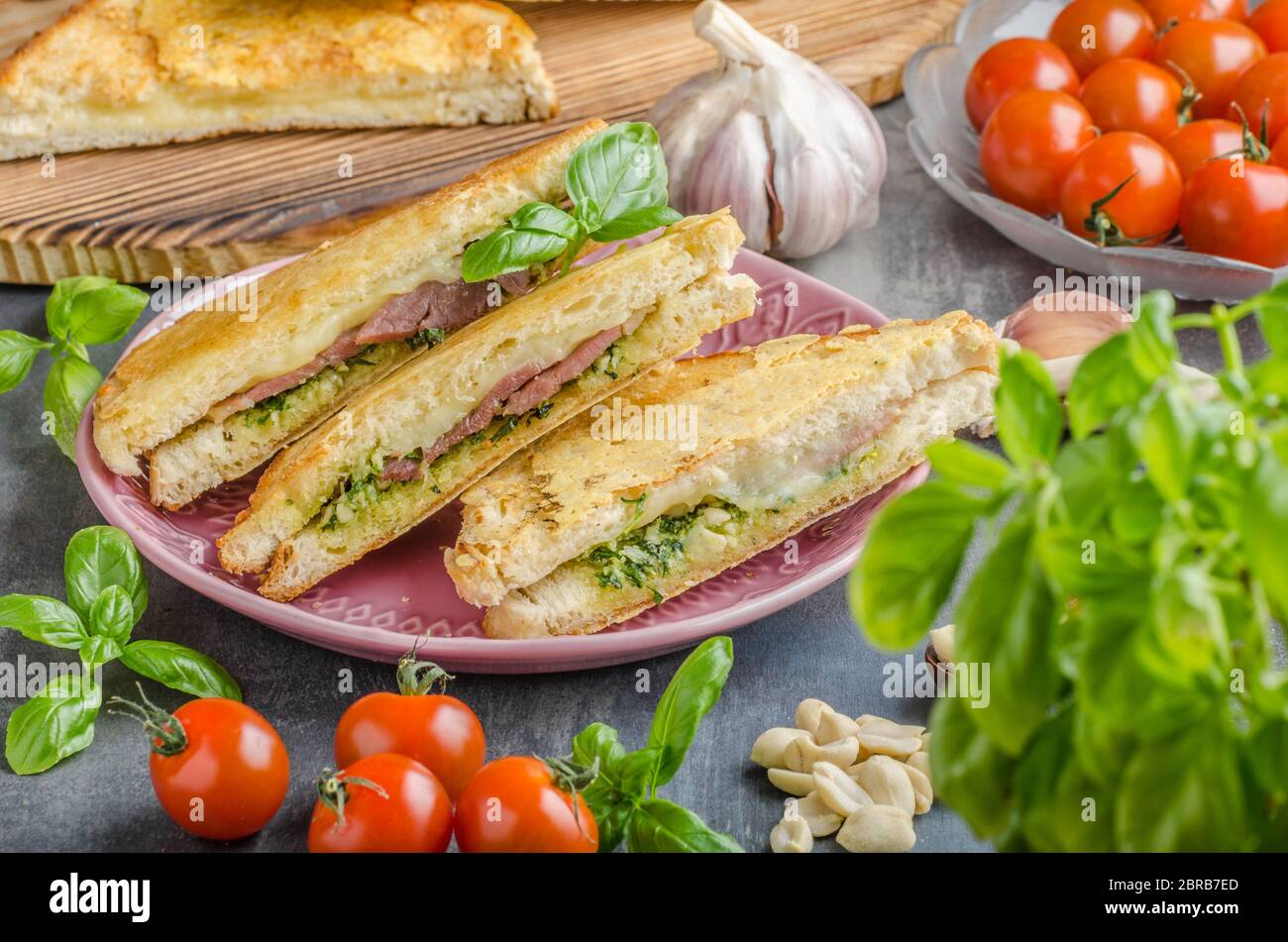 Pesto cheese sandwich, fast and delish meal with pesto Stock Photo - Alamy