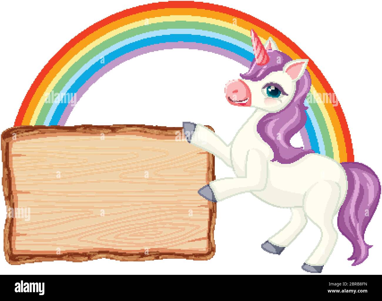 Cute unicorn with blank banner sign on white background illustration ...