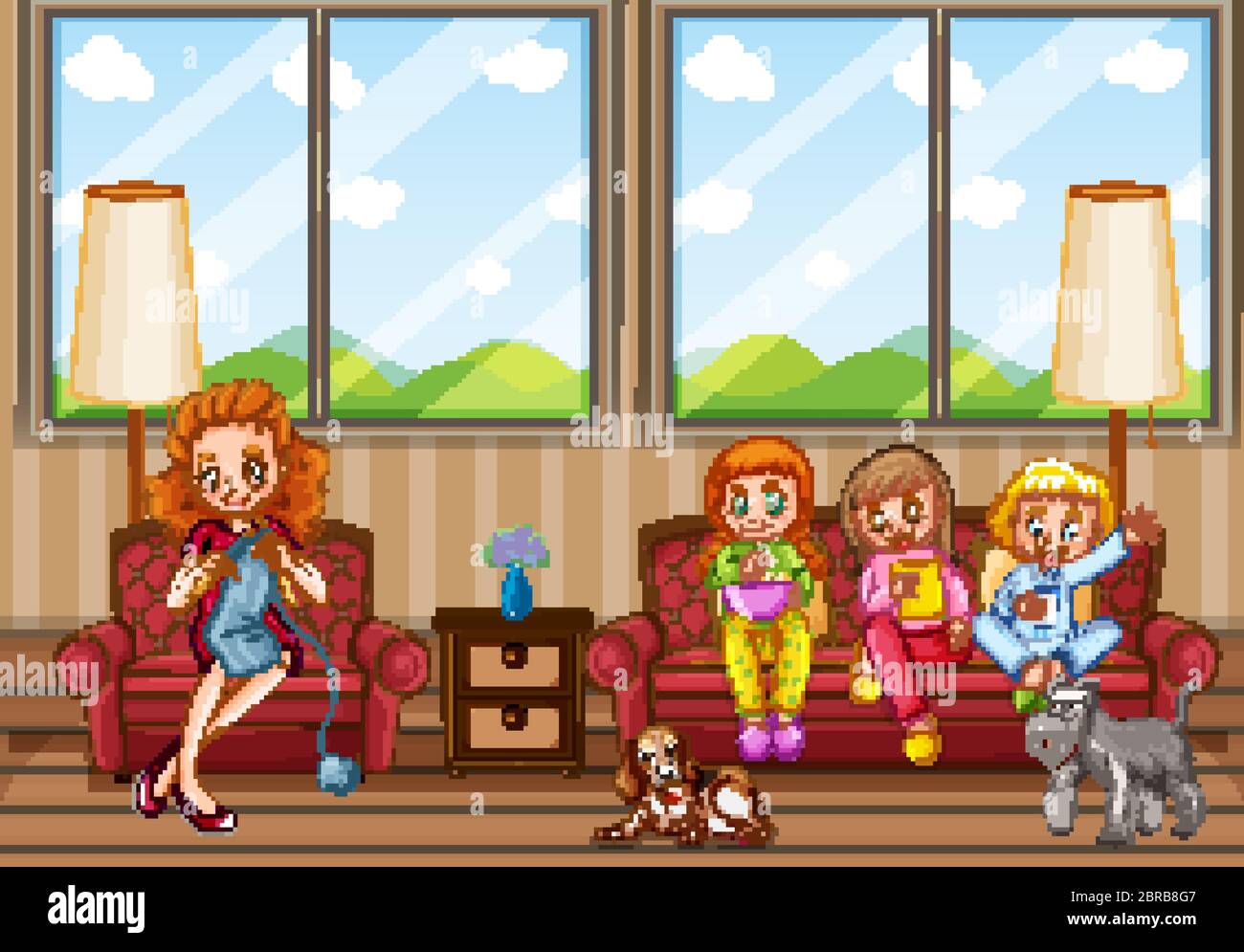 Scene with people in family relaxing at home illustration Stock Vector ...