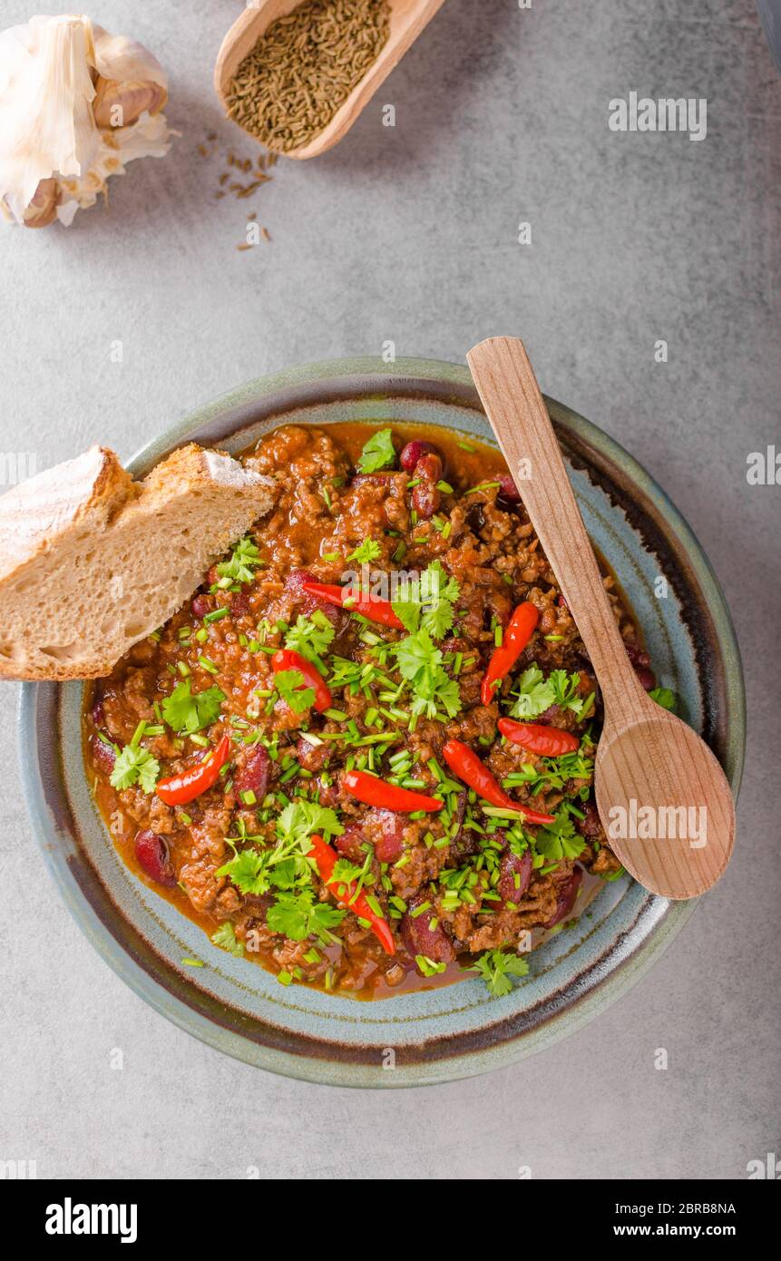 Delicious chilli con carne, lots of fresh herbs inside and fresh chilli ...