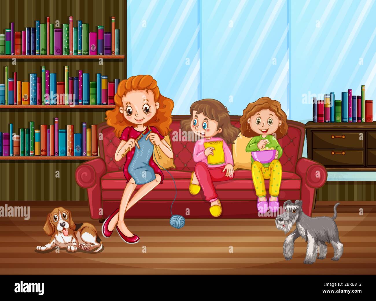 Activity in family cartoon character in the living room illustration ...
