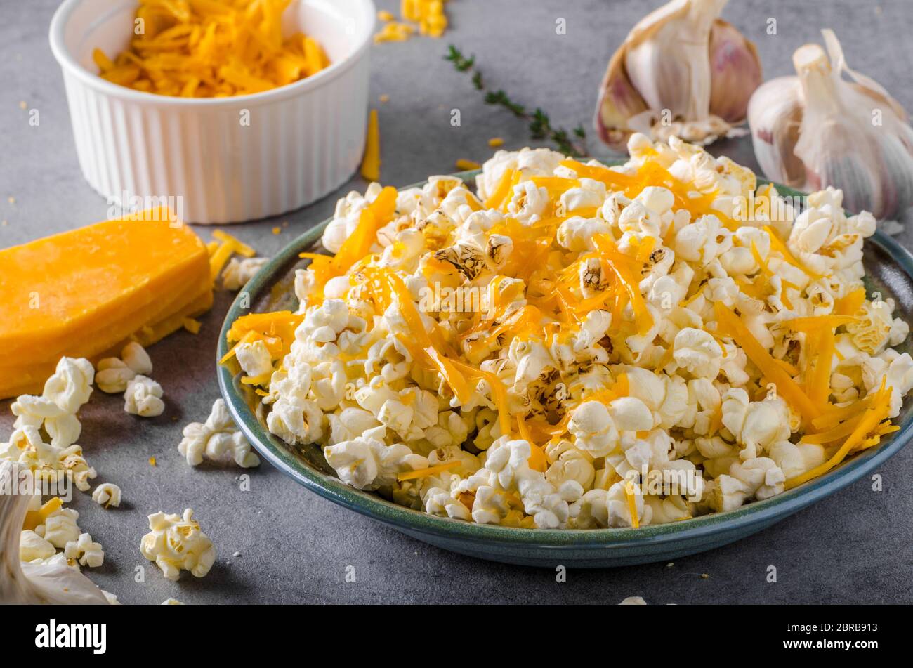 Homemade cheese popcorn with garlic, herbs and cheddar cheese Stock ...