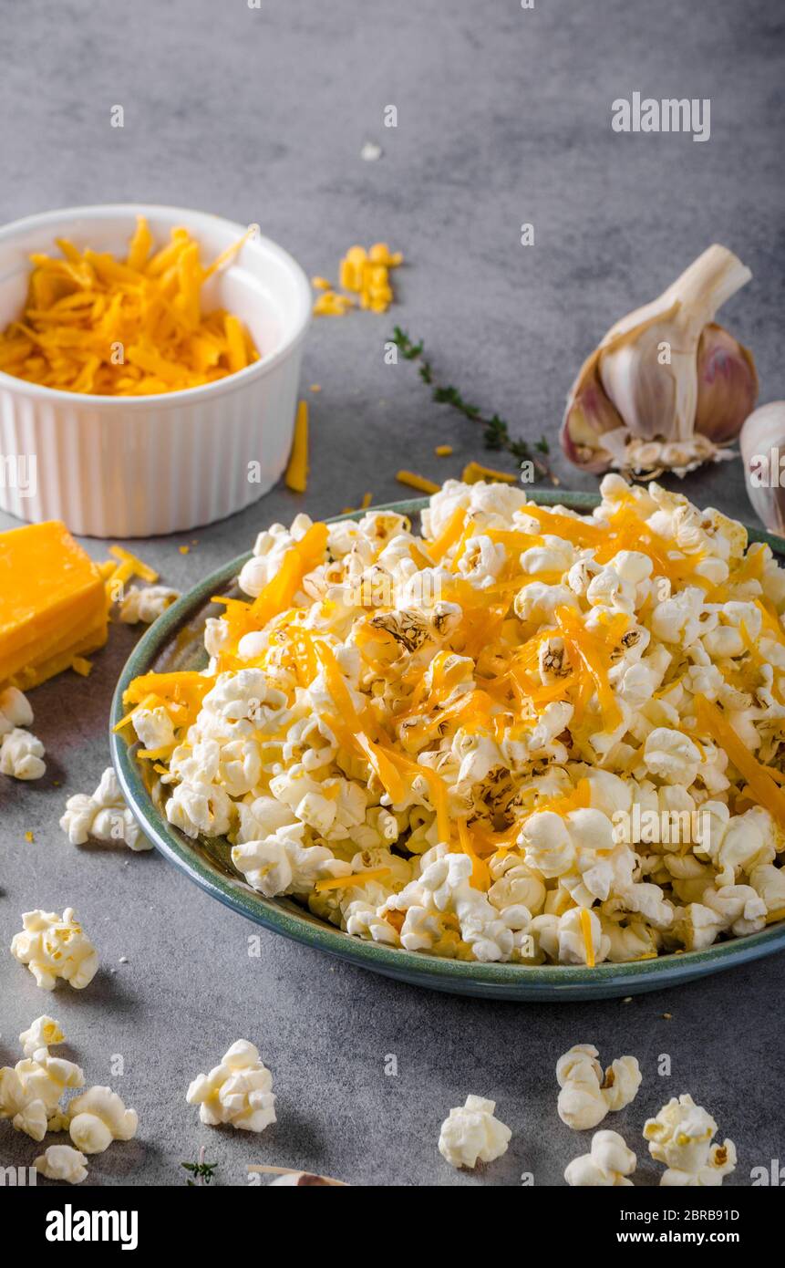 Homemade cheese popcorn with garlic, herbs and cheddar cheese Stock ...
