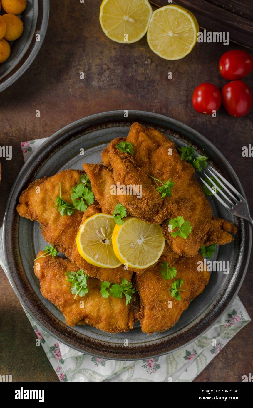 Homemade Breaded German Weiner - bio schnitzel with pickles and ...