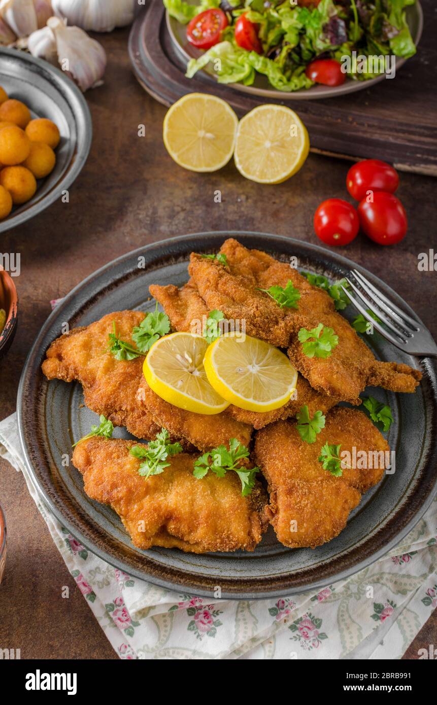 Homemade Breaded German Weiner - bio schnitzel with pickles and ...