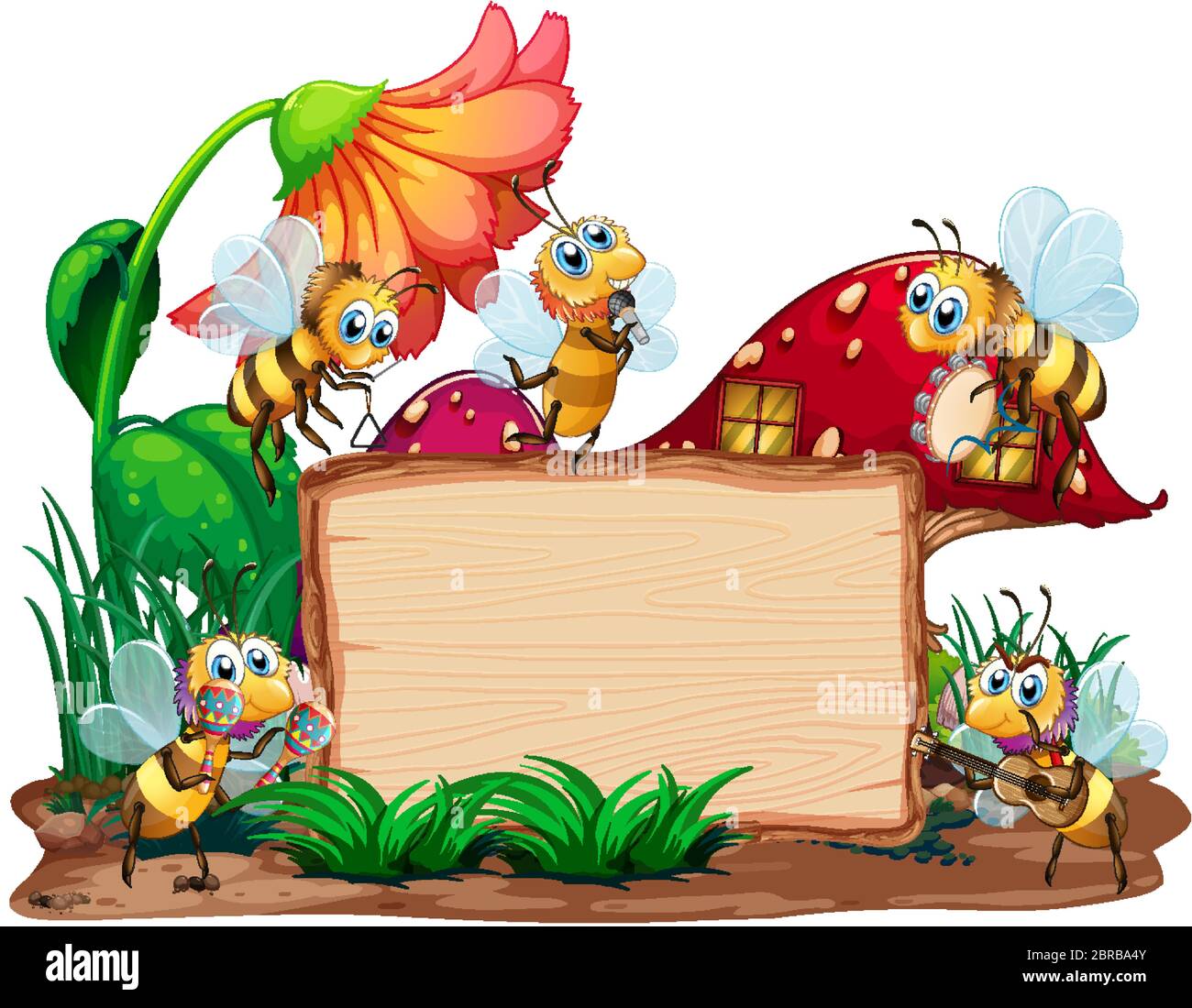 Border template design with insects in the garden background ...
