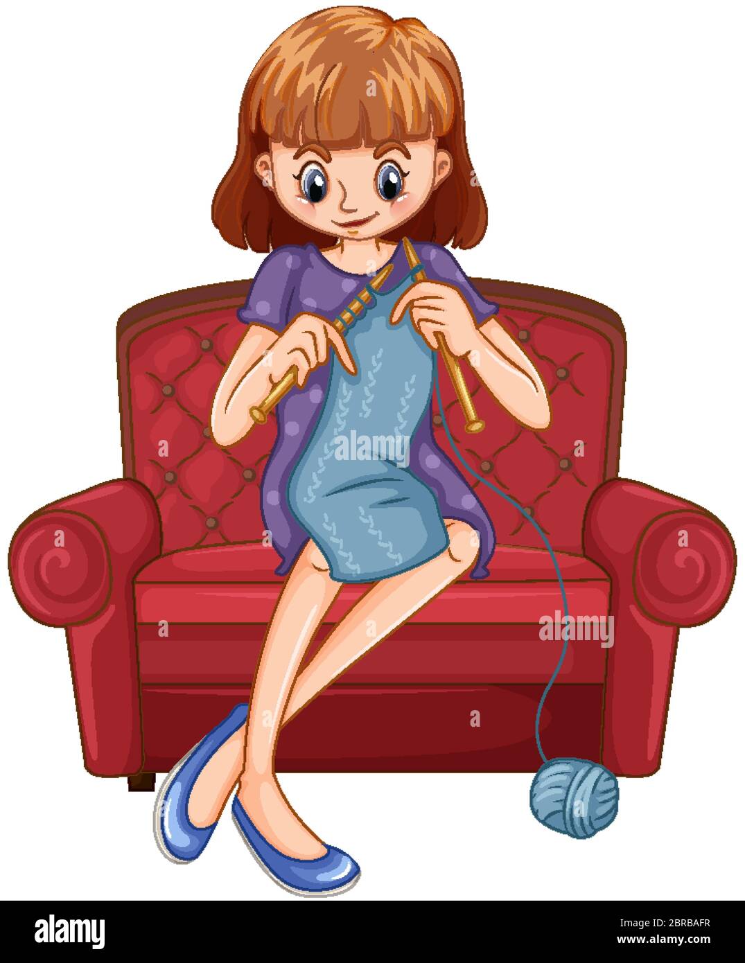 Happy woman knitting on white background illustration Stock Vector ...