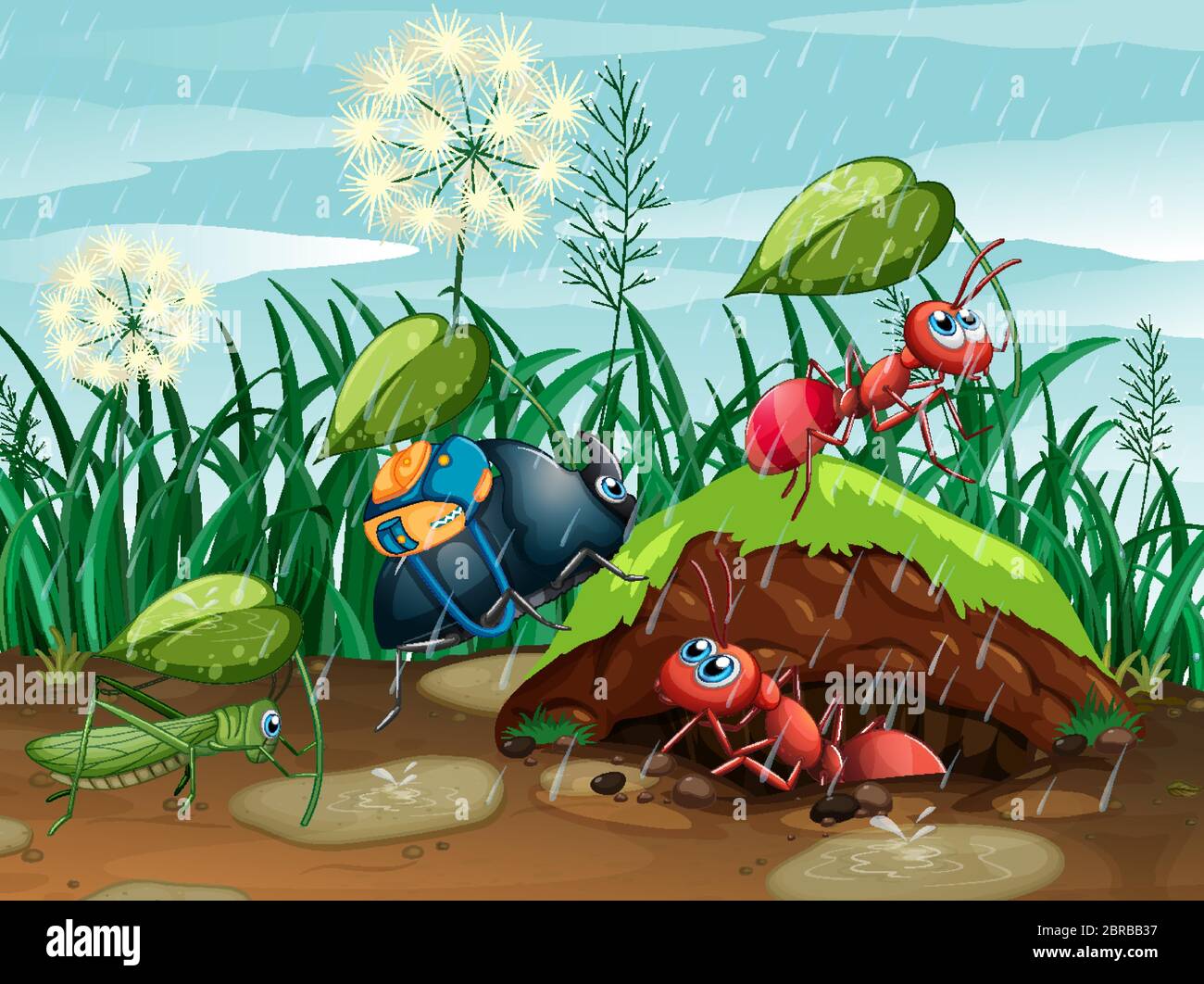 Scene with plants and insects in the garden illustration Stock Vector ...