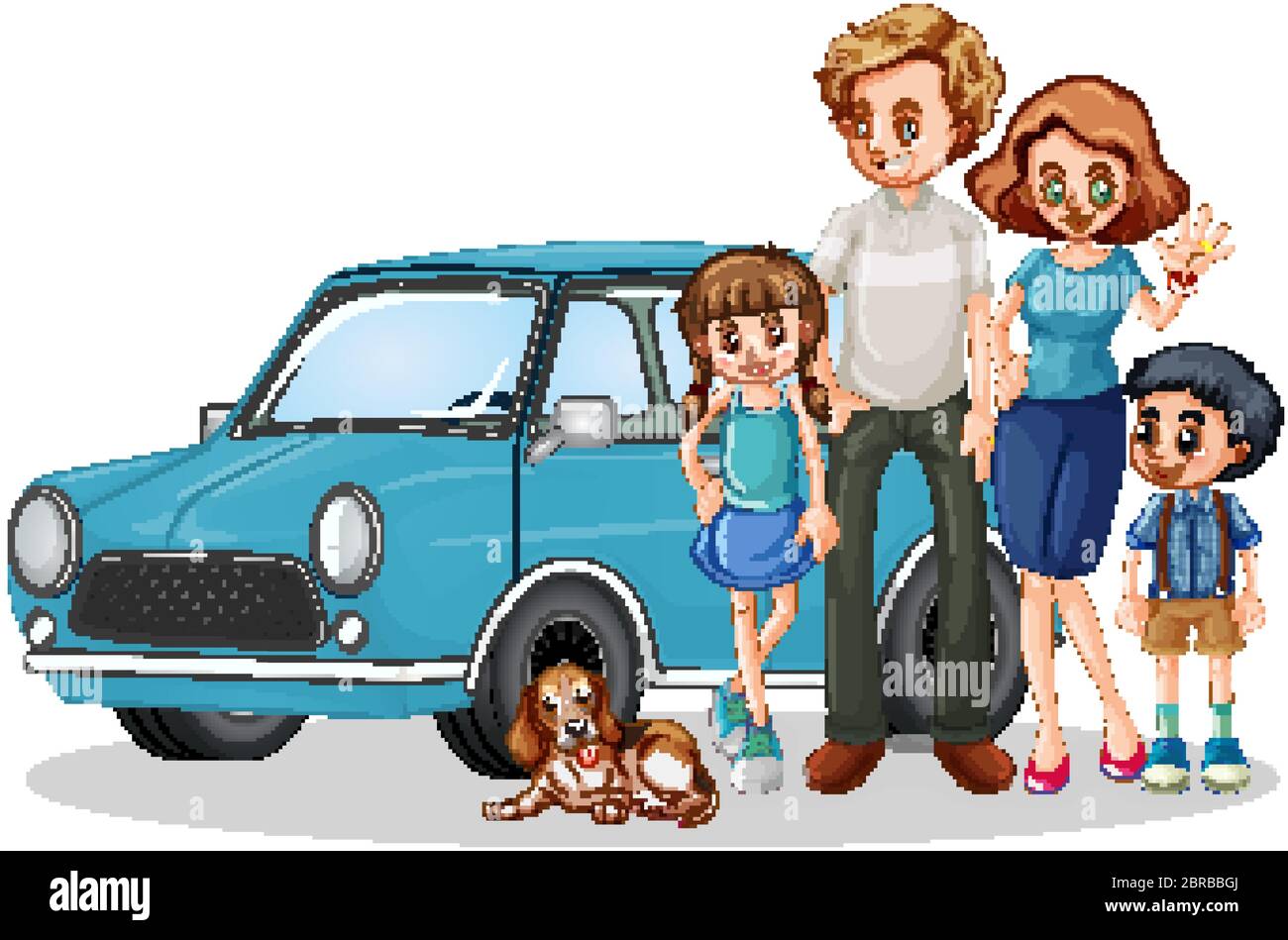 Happy family in front of car illustration Stock Vector Image & Art - Alamy