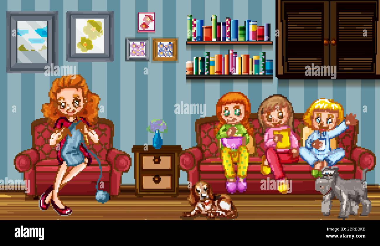 Scene with people in family relaxing at home illustration Stock Vector ...