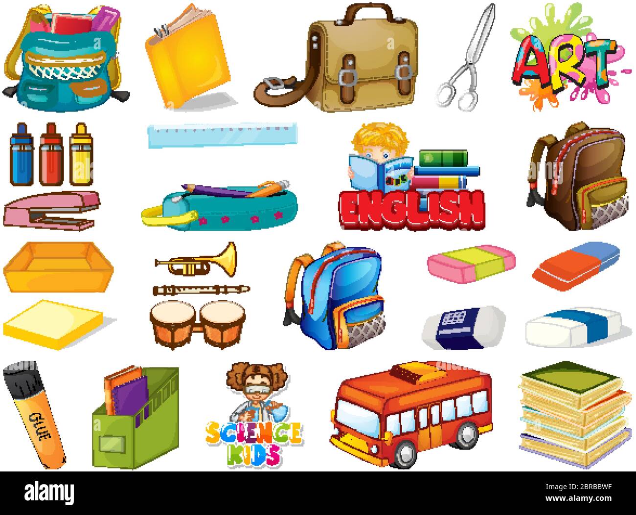 Large set of school items on white background illustration Stock Vector ...