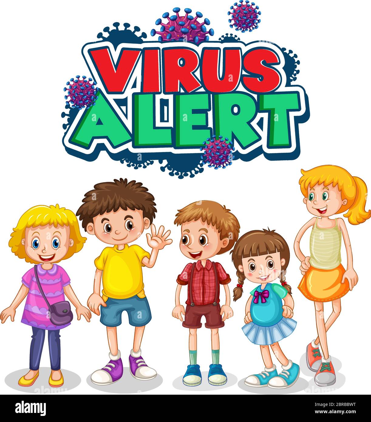 Virus alert sign with children character illustration Stock Vector ...