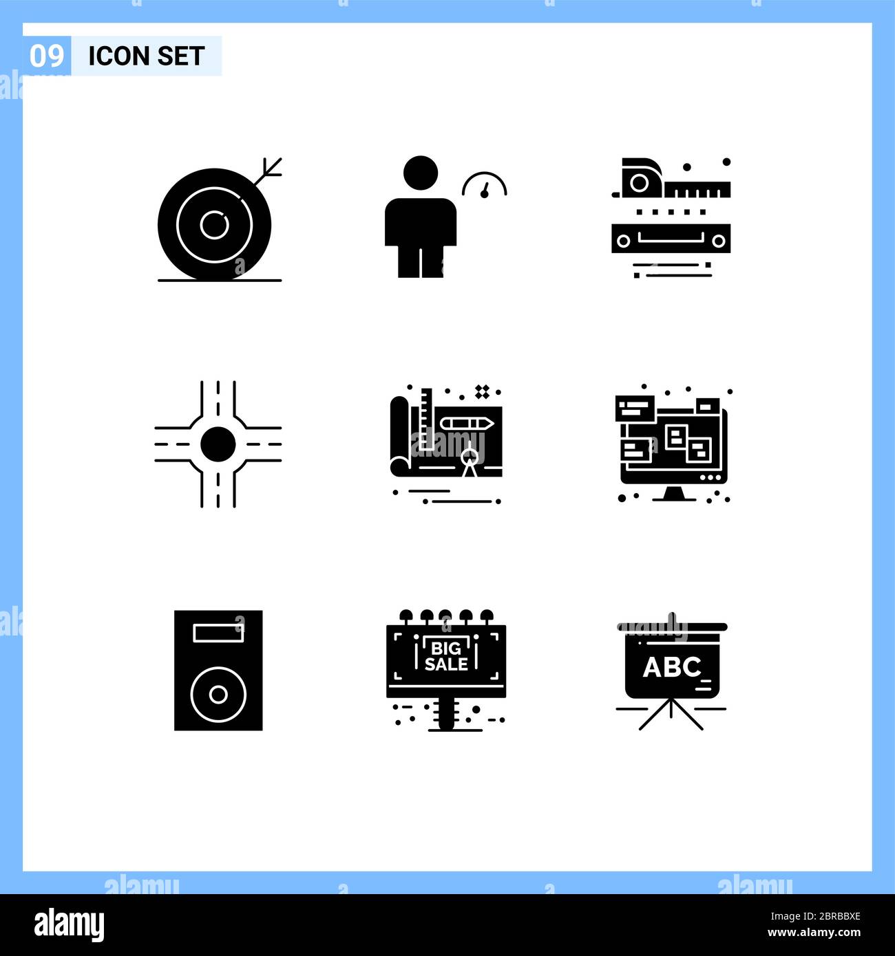 Group of 9 Solid Glyphs Signs and Symbols for plan, architecture ...