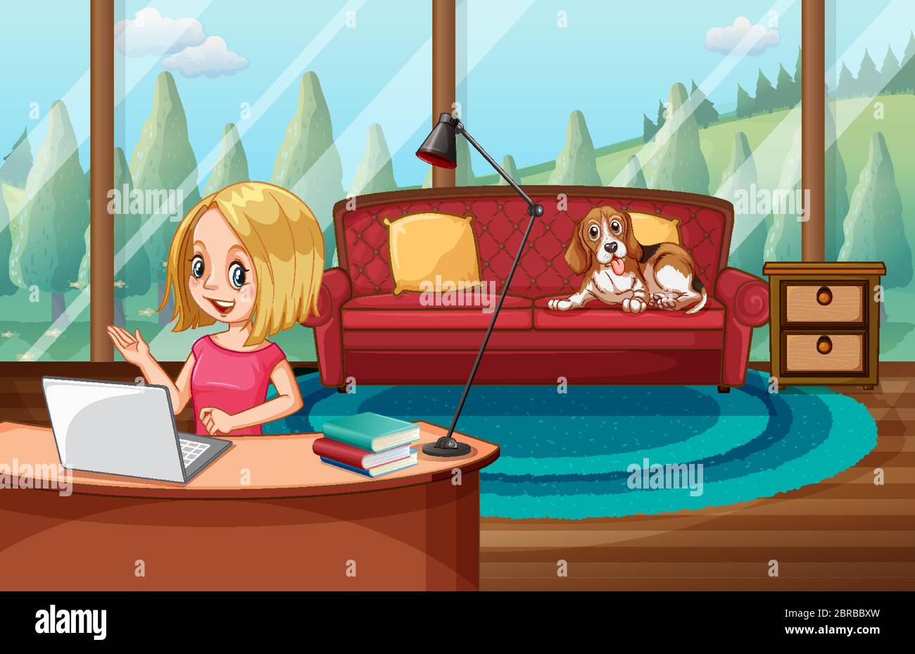 Work from home during coronavirus quarantine and dog illustration Stock ...