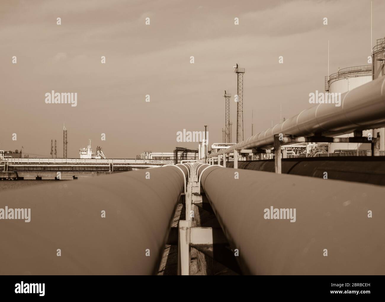Pipeline and pipe rack of petroleum industrial plant. Offshore Industry ...