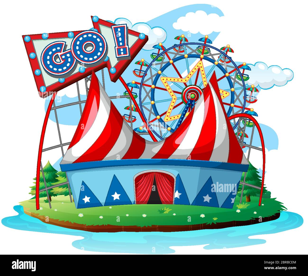 Scene with ferris wheels at the circus on white background illustration ...
