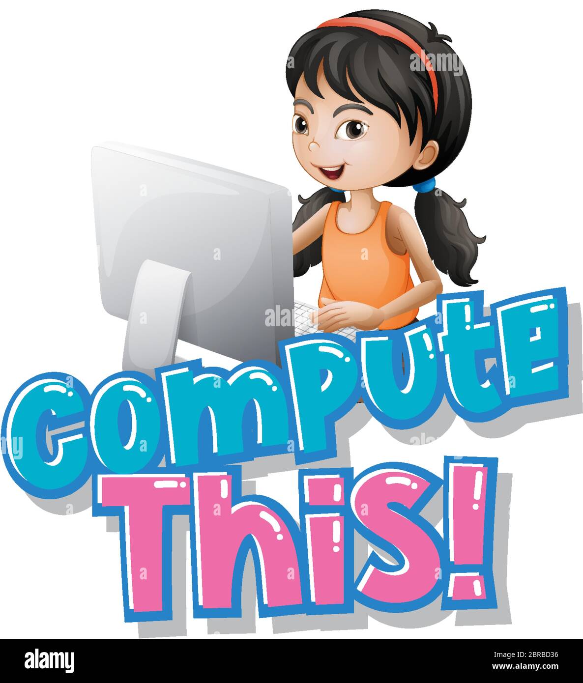 Font design for word compute this with girl working on computer ...
