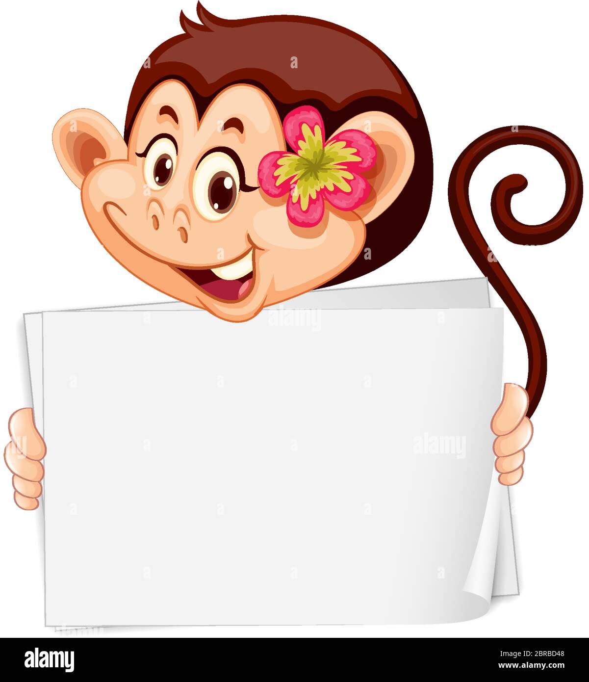 Blank sign template with cute monkey on white background illustration ...