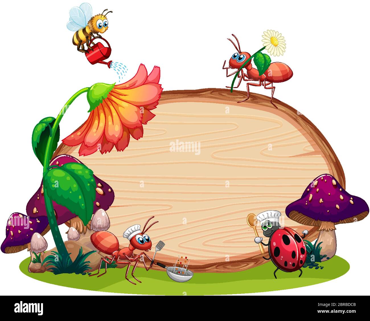 Border template design with insects in the garden background ...