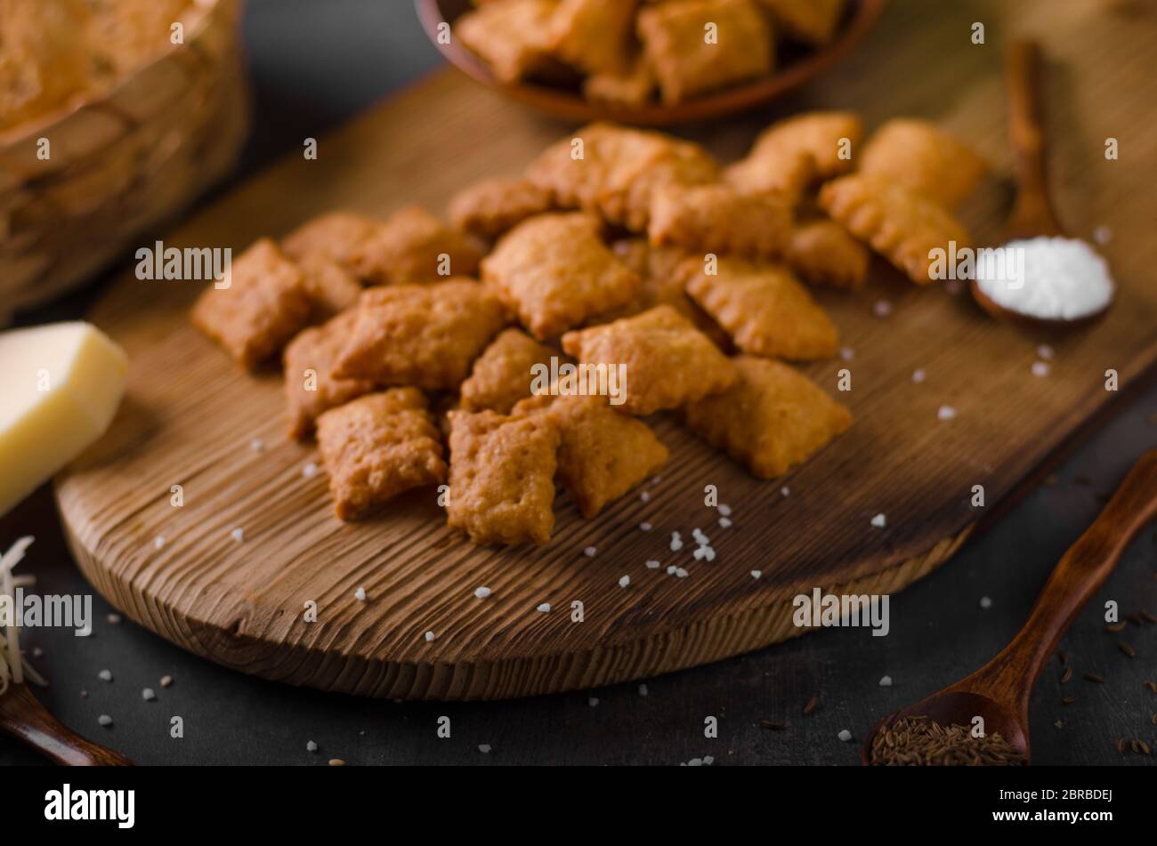 Homemade cheese crackers, food styled photography, delicious food Stock ...