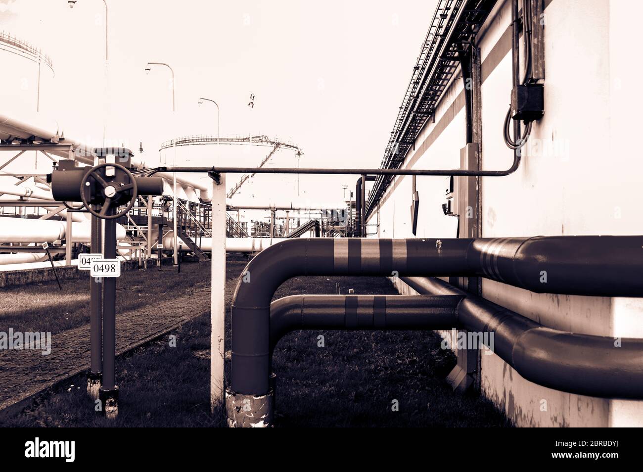 Pipeline and pipe rack of petroleum industrial plant. Offshore Industry ...