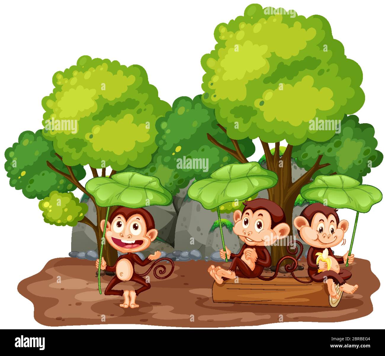 Scene with three monkeys in the park illustration Stock Vector Image ...