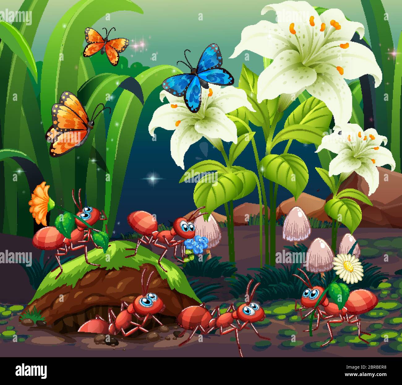 Scene with plants and insects in the garden illustration Stock Vector ...