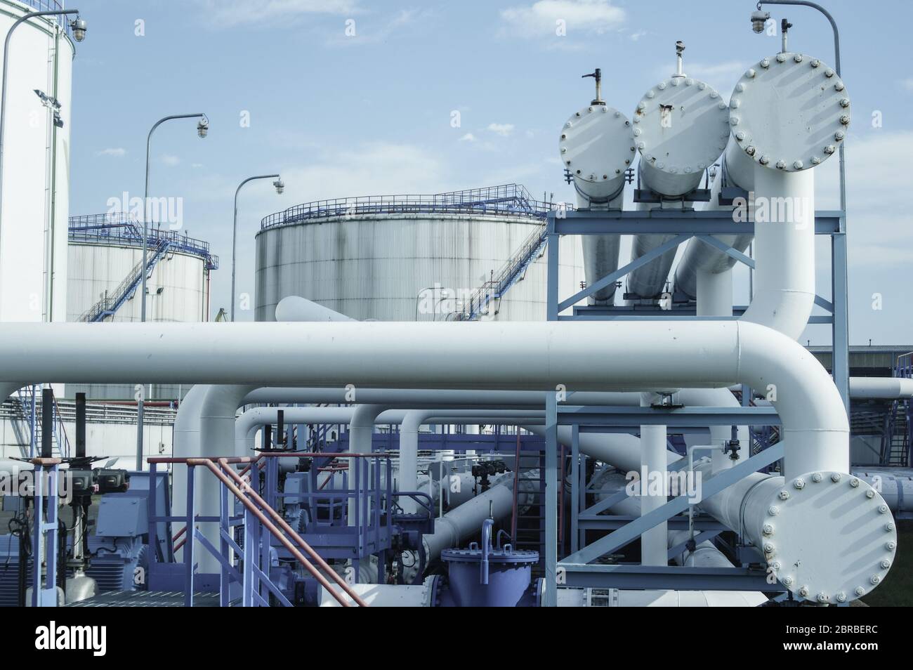 Pipeline and pipe rack of petroleum industrial plant. Offshore Industry ...