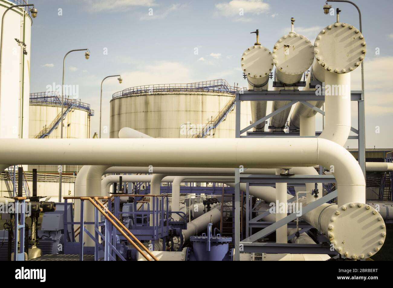 Pipeline and pipe rack of petroleum industrial plant. Offshore Industry ...