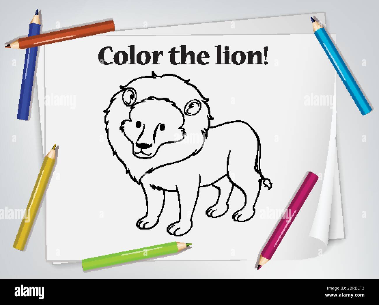 Children lion coloring worksheet illustration Stock Vector Image & Art ...