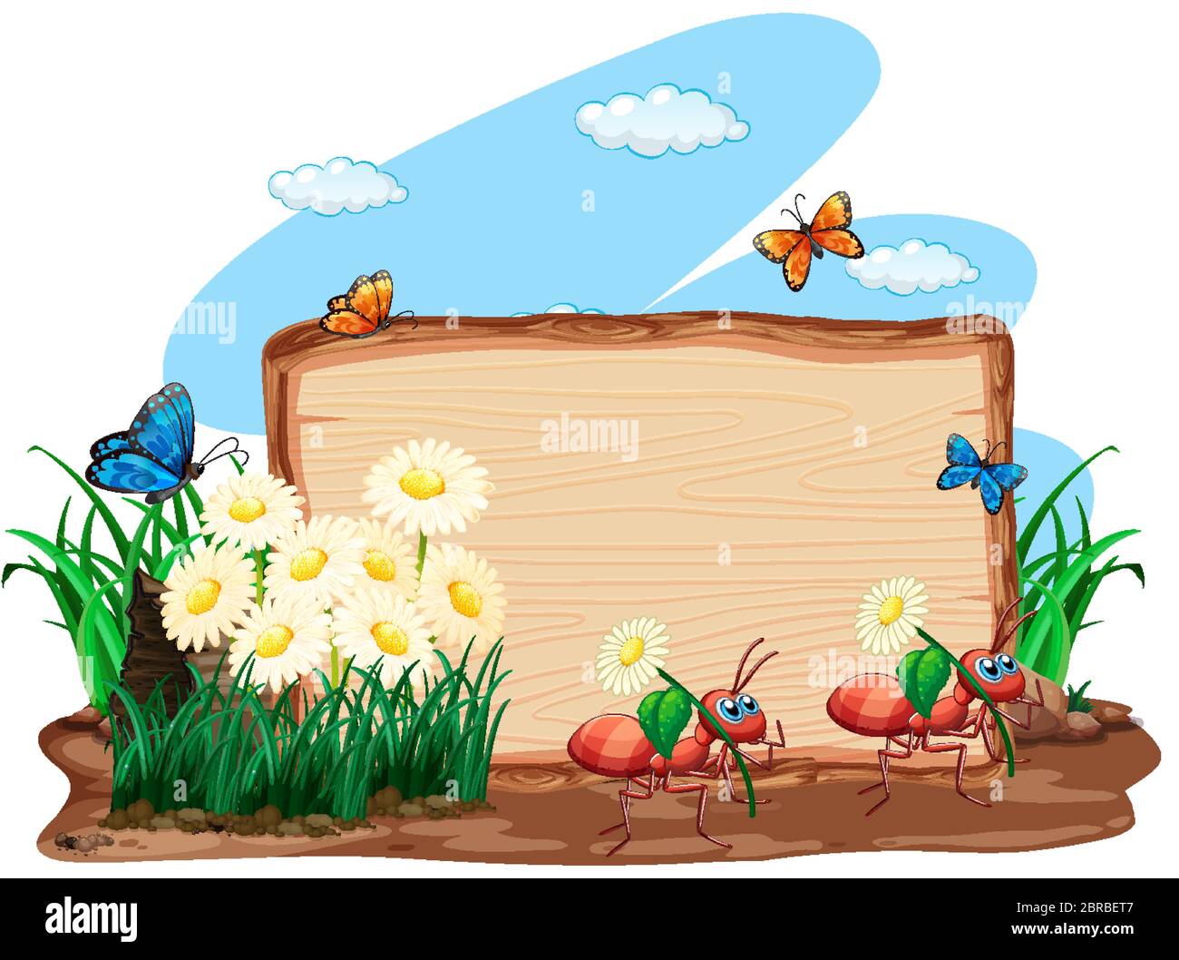 Border template design with insects in the garden background ...