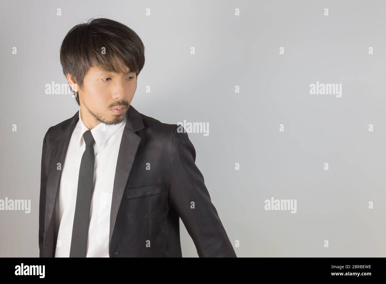 Portrait Businessman in Black Suit Fashion Turn Back Pose. Portrait ...