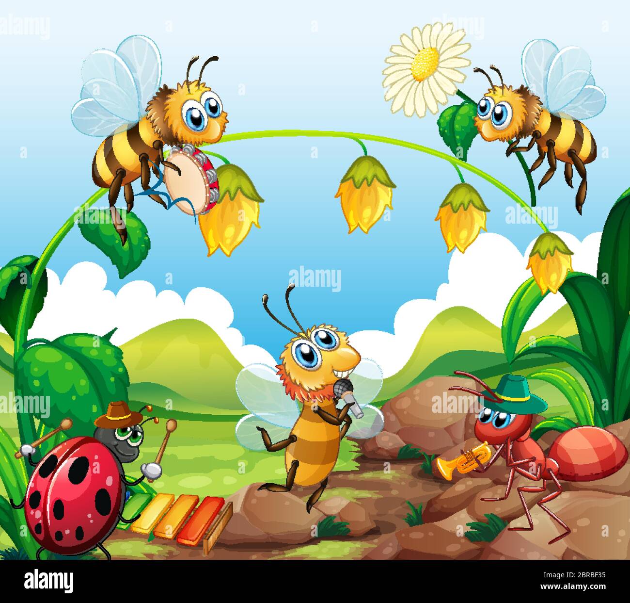 Insect music band in nature illustration Stock Vector Image & Art - Alamy