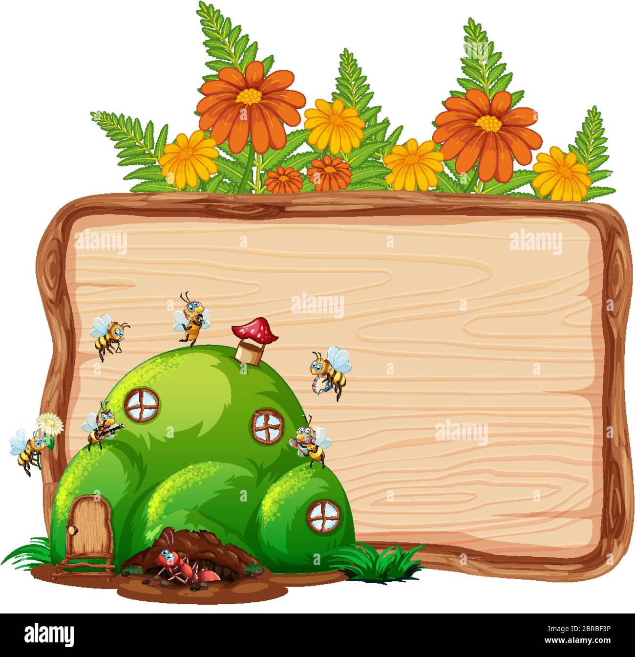 Border template design with insects in the garden background ...