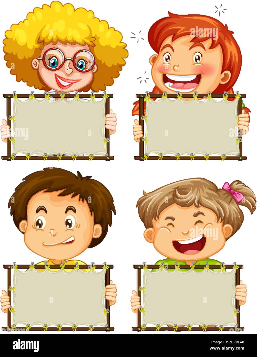 Blank sign template with happy children on white background ...